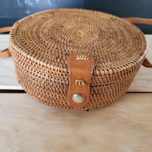 Bags | Round Rattan Crossbody Bag Boho Purse | Poshmark